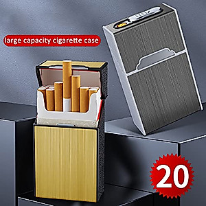 Cigarette Case Full Pack 20 Regular Cigarettes Box with USB Lighter Rechargeable Flameless Windproof Moisture-Proof Portable (Black)