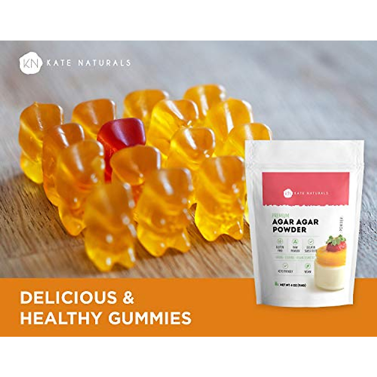 Kate Naturals Agar Agar Powder for Vegans, Baking, and Petri Dishes (4oz). Substitute Unflavored Gelatin Powder & Thickener for Vegan Jello & Gelatin Sheets. Keto-Friendly, Non-GMO & Gluten Free