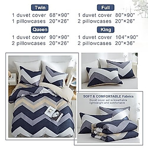 BOLINLIVING Duvet Cover Queen Size Set, Soft Comforter Cover, Bedding Duvet Cover with Zipper Closure 4 Ties,1 Duvet Cover with 2 Pillow Shams（Wavy Stripes-Q）…
