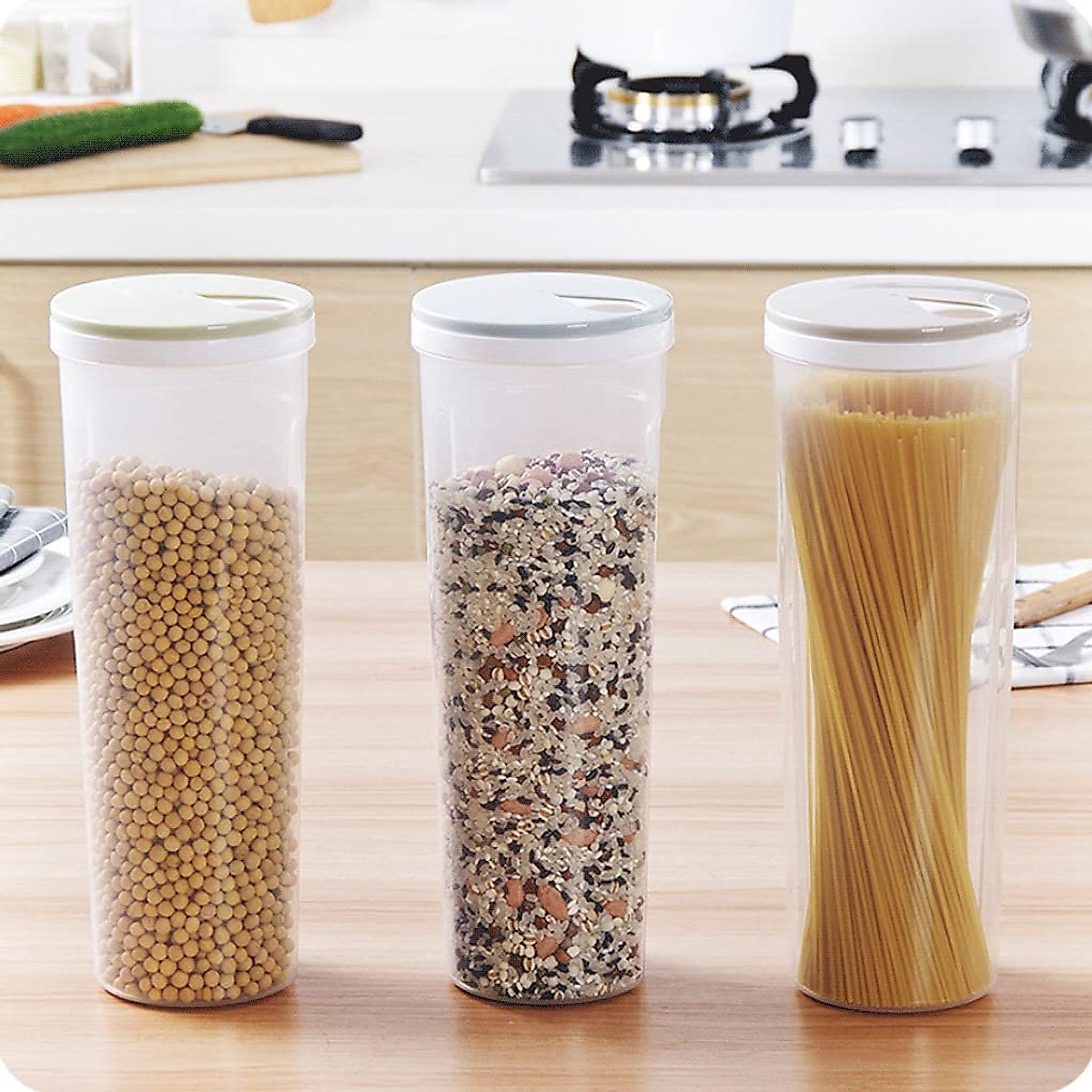 FSHAN Kitchen Jars 2L Tall Clear Spaghetti Pasta Storage Container with Adjustable Lid Plastic Kitchen Food Storage Jar Kitchen Storage Containers Useful Container Set (Color : 2pcs E)