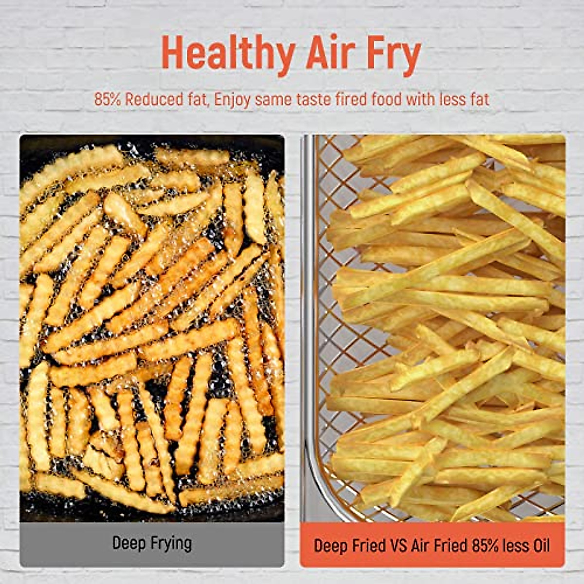 Air Fryer Toaster Oven Combo, Fabuletta 10-in-1 Countertop Convection Oven, Oil-Less Air Fryer Oven Fit 13" Pizza, 9 Slices Toast, 5 Accessories, 1800W, Dehydrate, Reheat, Bake (Black)