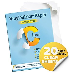 Homsto Vinyl Sticker Paper, Frosty Clear Printable Vinyl Sticker Paper for Inkjet Printer, Quick-Drying, Water and Scratch-Resistant, Self-Adhesive for Most Surfaces, 8.5 x 11 Inches, 20 Sheets