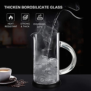 French Press Coffee Maker 12 Ounce Espresso Tea Coffee Maker with 4 Filters System, Stainless Steel Plunger and Heat Resistant Borosilicate Glass BPA-Free Brewed Tea Pot Coffee Plunger(Silvery 12oz)