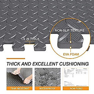 Mat Block Interlocking Foam Tiles Puzzle Mats for Floor 24 SQ FT, 1/2 Inch, 6 Tiles, EVA Gym Mat Flooring Exercise Equipment Mat for Home Gym Equipment, Grey
