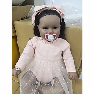 Angelbaby Reborn Real Life Baby Dolls 24inch Soft Silicone Realistic Weighted Dark Brown Skin Newborn Reborn Toddler Girl Doll Detailed Toys for Children Gifts