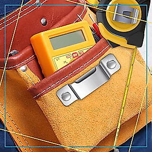 6 Pieces Metal Tape Measure Holder Clip Clip on Tape Measure Holster Clip Measuring Tape Belt Holder Occidental Measure Holster with 4 Pcs Rivets for Drill Leather Pocket Tool (Silver)