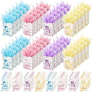 24 Pcs Bible Verse Paper Gift Bags Religious Butterflies Party Favor with 24 Tissues and Card Christian Wrapping Bags with Handles Baptismal Gifts Bags for Girls Women Spring Wrapping Bags Birthday