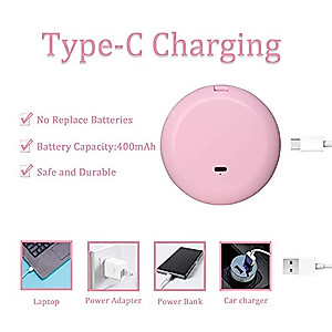 Kintion Compact Mirror with Light, 1X/10X Magnification Travel Mirror, Rechargeable Pocket Mirror LED Purse Mirror, 2-Sided, Folding, Handheld, Round, Small Makeup Mirror with Light for Gift (Pink)