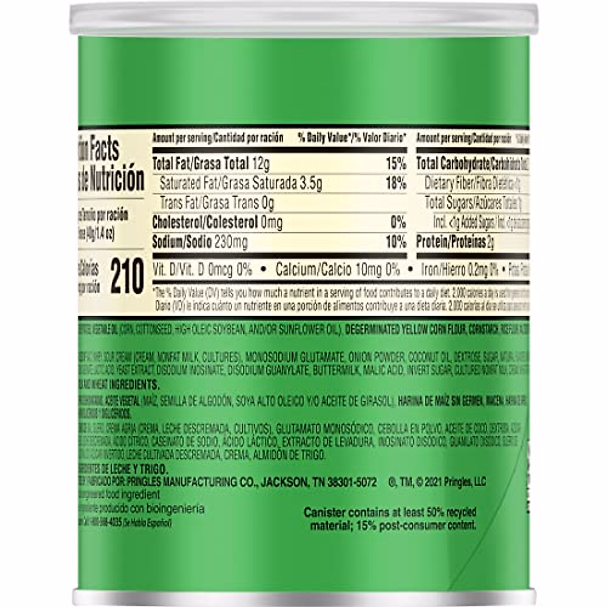 Pringles Potato Crisps Chips, Lunch Snacks, Office and Kids Snacks, Grab N' Go, Sour Cream and Onion (12 Cans)