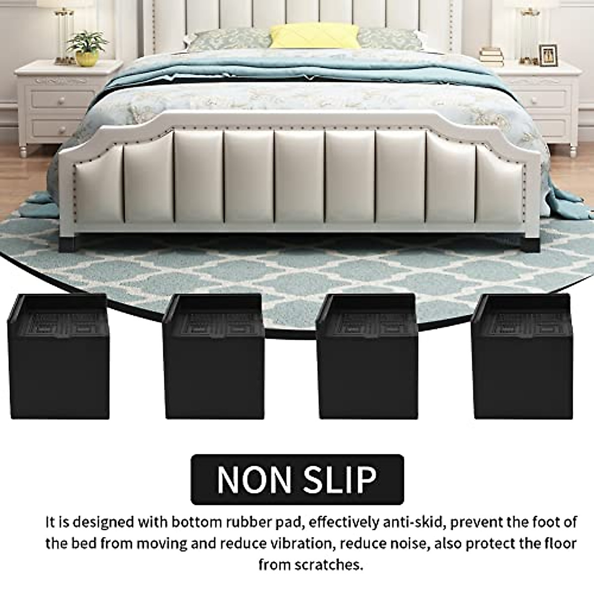 SELOTOKITER 4pcs Bed Risers,Heavy Duty Square Bedding Adjustable Bed Furniture Risers,L-Shaped Furniture Legs,Suitable for Beds,Sofas,Tables,Cabinets,Washing Machines,Refrigerators(Black)