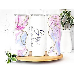 Personalized Marble Tumbler, Stainless Steel Double Wall Insulated Cup With Lid And Straw Double-Wall Vacuum Bottle Cup for Hot Cold Drinks, Grandparent Gift (20 oz)