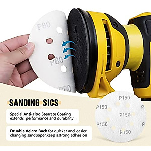 S SATC 100PCS 5 Inch Sanding Discs 60/80/120/150/220 Grits Gold Sanding Discs Hook and Loop 8 Holes Sandpaper Orbital Sander