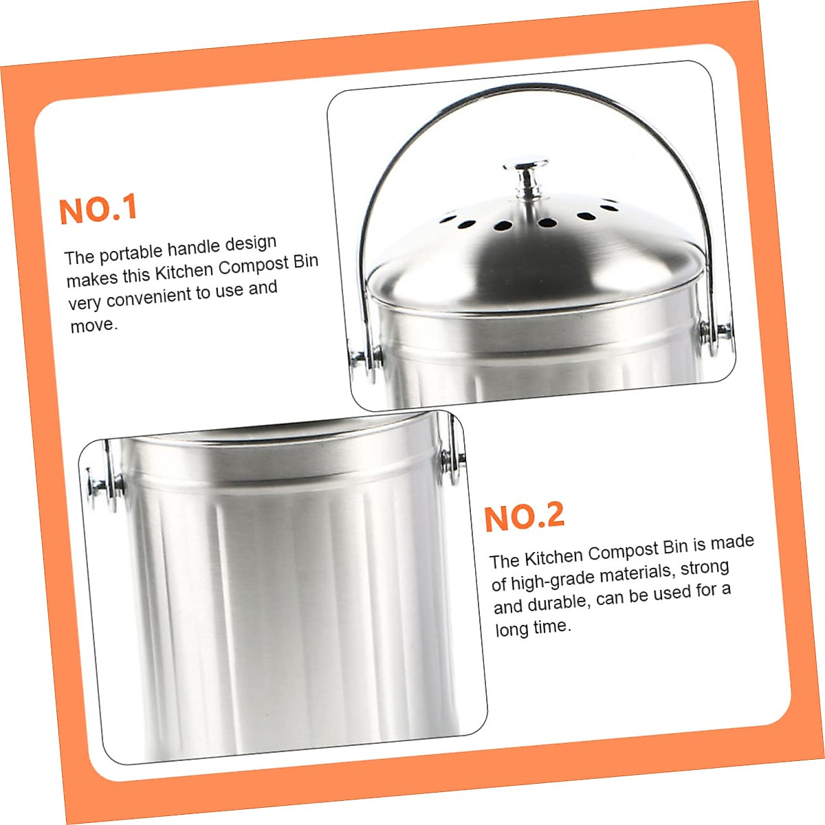 GATHINESS Stainless Steel Compost Bucket Indoor Compost bin Kitchen composter Metal Planter Waste Paper Basket Stylish Rubbish containers Counter Compost bin Compost Pail Rubbish Truck Food