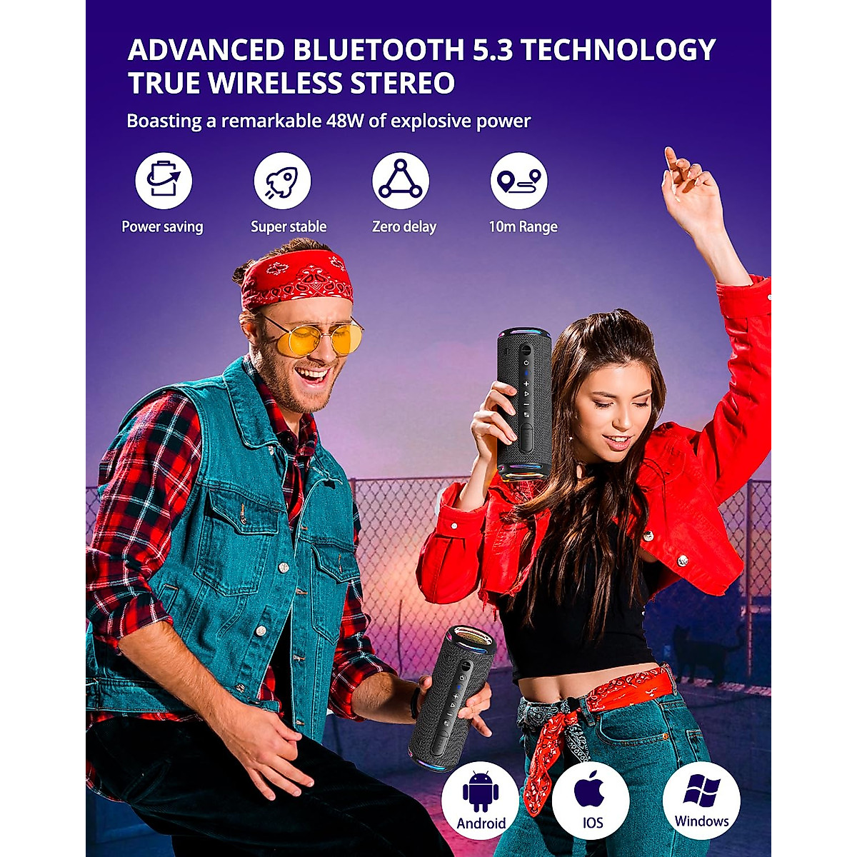 Tronsmart T7 Lite 24W Portable Bluetooth Speaker, Enhanced Bass, Rainbow Light Show, 24H Playtime, IPX7 Waterproof, Wireless Stereo Pairing, Bluetooth 5.3, for Home Outdoor Travel (Black)