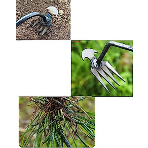 olybell Stainless Weeding Artifact Uprooting Weeding Tool, Stainless Steel Forged Weed Puller 4 Teeth Dual Purpose Weeder, Hand Weeder Tool for Gardening with Long Handle (Black)