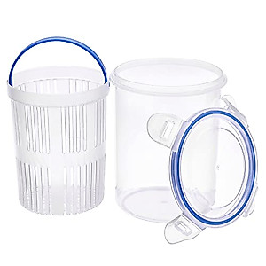 JUXYES Plastic Pickle Container Jar with Strainer Flip, Transparent Pickle Storage Container with Strainer Insert, Pickle Jar Juice Separator Dry Wet Separation Pickle And Olive Container with Lock It Lid