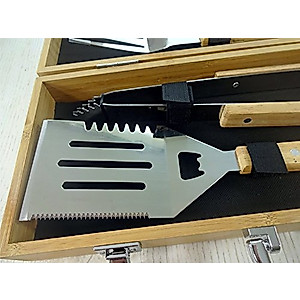 BBQ SET 5 tools | Custom engraved/personalized grilling set with 5 useful Barbeque grilling tools | Barbecue Utensils Gifts for Men & Women | In natural bamboo case | Grill Utensils Set for Dad