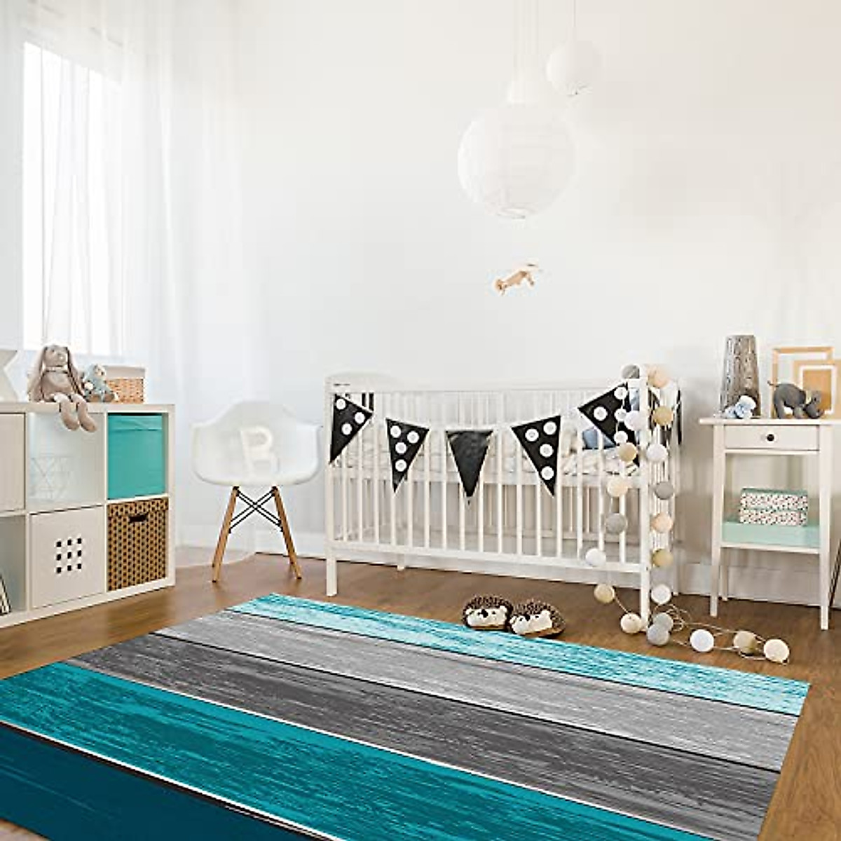 Teal Wood Grain Area Rugs Indoor Non-Slip Rectangle Rug 2.7x5 ft, Farmhouse Barn Teal Green Gray Plank Rug Rubber Backing Floor Mats Contemporary Home Decor Carpet for Entryway Living Room Bedroom