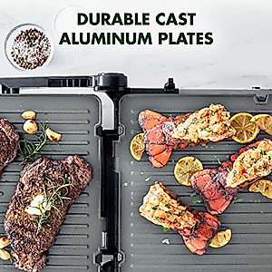GreenPan Elite 7-in-1 Multi-Function Contact Grill & Griddle, Healthy Ceramic Nonstick Aluminum, Grill & Waffle Plates, Adjustable Shade & Shear, Closed Press/Open Flat Surface, PFAS-Free, Graphite