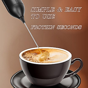 FYY Milk Frother Handheld, Electric Foam Maker with Stainless Steel Whisk, Rechargeable Frother Drink Mixer with USB-C Cable for Coffee, Lattes, Cappuccino, Frappe, Matcha, Hot Chocolate,-Black