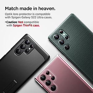 Spigen Camera Lens Screen Protector [Glas.tR EZ Fit Optik Pro] Designed for Galaxy S22 Ultra - Black [2 Pack]