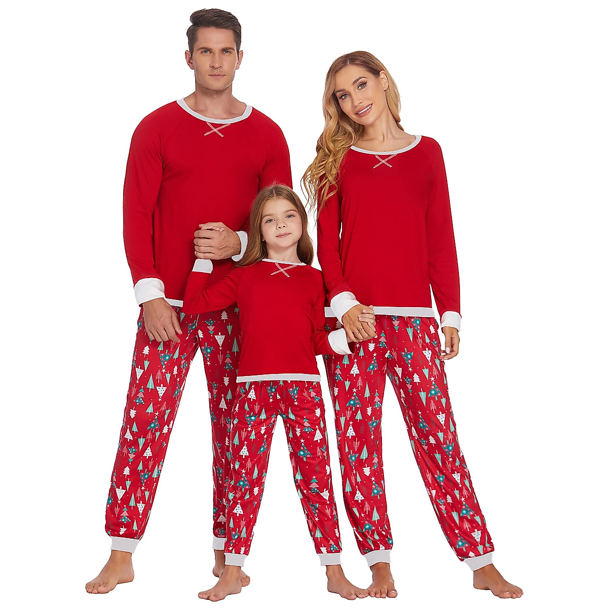 Ekouaer Pajamas De Navidad De Santa Family Holidays Family Matching Sleepwear Red Christmas Tree Medium