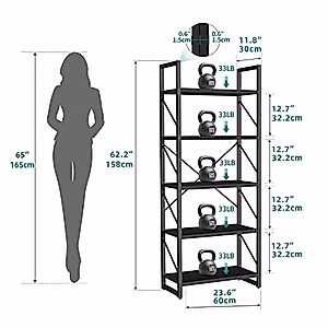 YITAHOME 5 Tiers Bookshelf, Artsy Modern Bookcase, Book Rack, Storage Rack Shelves Books Holder Organizer for Books/Movies in Living Room/Home/Office - Black