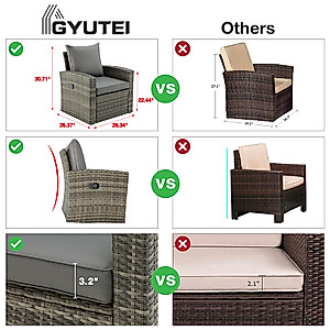 GYUTEI 6 Piece Patio Furniture Set, Outdoor Sectional Conversation Rattan Sofa Set with Ottoman and Outdoor Storage Table for Garden, Porch, Backyard(Grey)