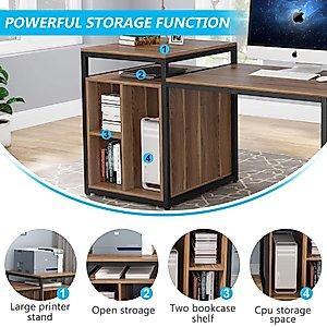 Tribesigns Extra Large 70 inches Computer Desk with Storage Shelf, Home Office Desk with Printer Stand & Cabinet Bookcase Combo, Writing PC Table with Space Saving Design,Dark Walnut