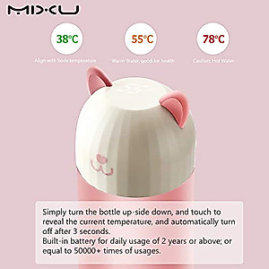 MIXU Catto Cat Shape Smart Thermos Bottle with Temperature Display, 304 Stainless Steel Food Grade Insulation Vacuum Flask, Leak-proof Anti Slip 10-Ounce Portable for Children, Girls, School, White