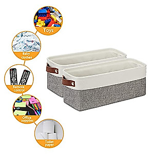 DULLEMELO Small Storage Baskets 15"x6"x5.5", Fabric Storage Bins for Toilet Tank Top [2 Pack], Back of The Toilet Basket (White&Grey)