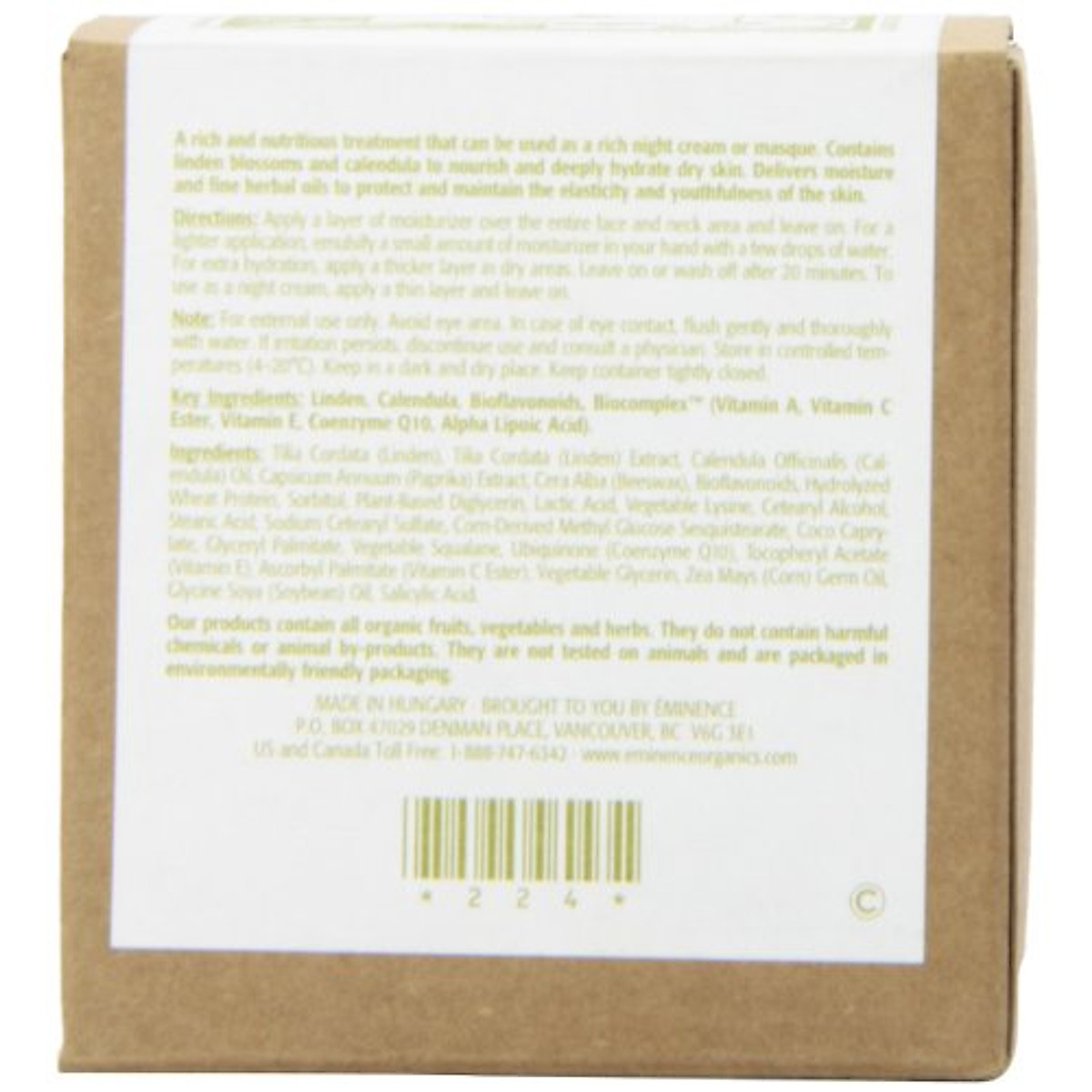 Eminence Linden Calendula 2oz Treatment Cream - Hydrating Moisturizer for Sensitive & Dry Skin