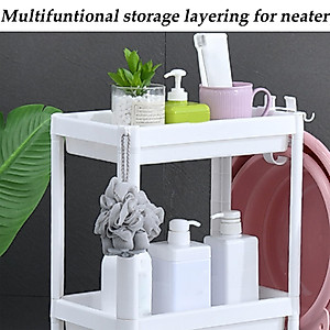 Enforose Bathroom Rack,White Plastic Freestanding Bathroom Storage and Organizer,Mobile Multifunctional Shelving Unit,for Living Room Bedroom Kitchen (2 Layers (with Wheels))