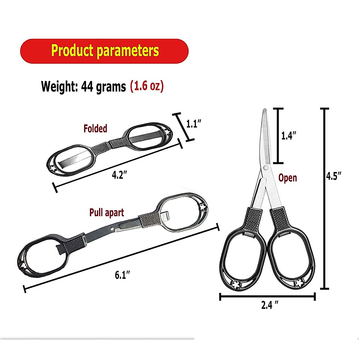 FASPLORE 2 pcs Folding Scissors Portable Scissors Stainless Steel Telescopic Cutter Foldable Scissors for Home office Outdoor Travel Fishing