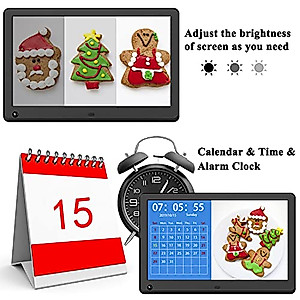 Digital Picture Frame 12 Inch with FHD 1920x1080, Support 1080P Video/Music/Slide Show/Motion Sensor/Continue Playback/Adjustable Brightness/Auto Rotate/Calendar, Black