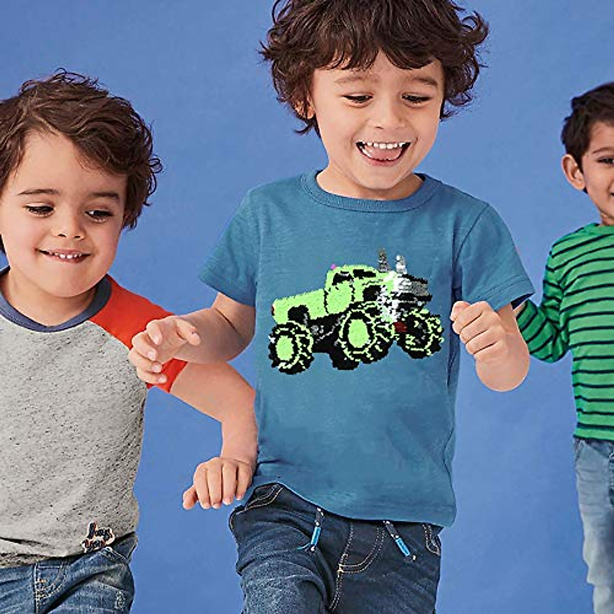 Toddler Baby Boys Monster Truck Shirts Flip Sequins Tees Short Sleeve Kids Fashion Tops for 2t 3T