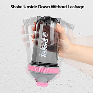 XTK Shaker Bottle Clear Protein Shaker Cup with Mixing Ball 16OZ Leak-Proof Extra-Durable Gym Bottle for Work Out,Shaker for Protein Power Shakes,Handle Portable,Curved Bottom,BPA Free(Pink)