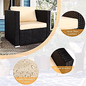 KAWIVAST Patio Single Sofa,Outdoor Patio Armchair,Outdoor Single Sofa,Wicker Patio Single Sofa,Rattan Single Sofa,Outdoor PE Rattan Sofa,All Weather Patio Sofa (2, Black+Beige)