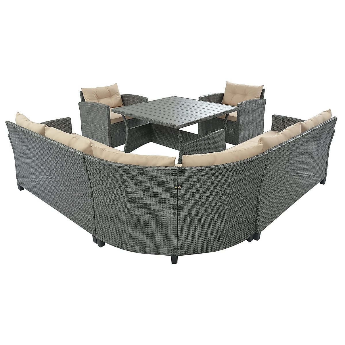 ERYE 6 Pieces Patio Conversation Furniture Sets Outdoor PE Rattan Wicker Sofa & Dining Table Group, 6Pcs All Weather Garden Seating Sectional with Rectangular Table, Armchairs, Loveseats and Corner