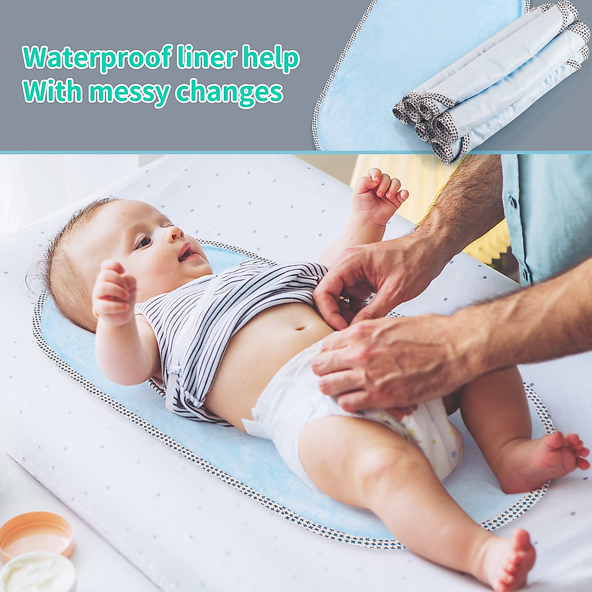 Waterproof Changing Pad Liners 6 Packs，Washable Reusable Changing Pad Liners,Portable Soft Baby Changing Table Liners for Boys Girls,23.6"x 11.8"Blue