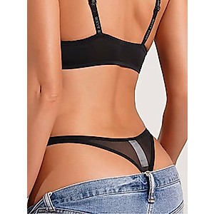 Milumia Women V Cut Thong Panties Sexy Low Rise Underwear Seamless Exotic Lingerie Lace Briefs Hipsters Cheeky Black Medium