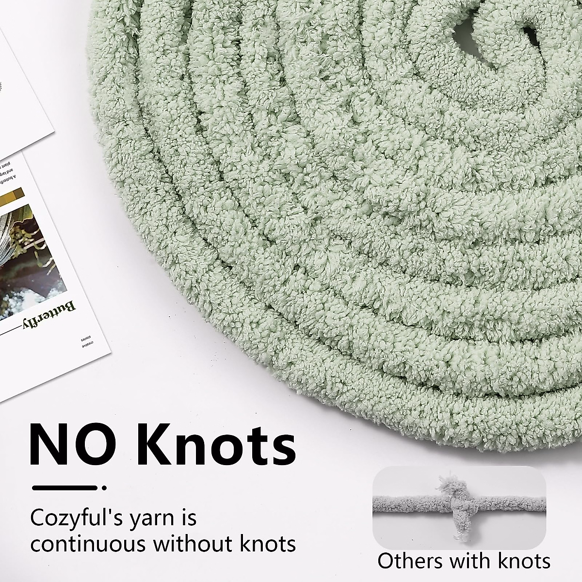 Chunky Yarn for Hand Knitting - Cozyful #10 Chunky Chenille Yarn, Jumbo Big Thick Chunky Yarns for Crocheting, Super Bulky Chunky Knit Blanket Yarns, 8 Skein (25 yds 8 oz Each Skein), Sage Green