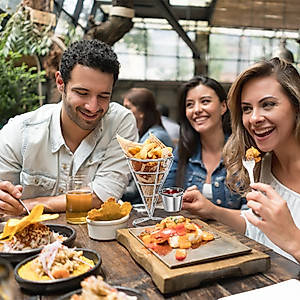 Peohud 4 Pack French Fries Stand, Chip Cone Basket with Sauce Dipper, Metal Wire French Fry Holder, Fried Chicken Display Rack for Food Snack Appetizers Kitchen Restaurant Buffet Picnic Party