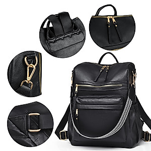 Dora & Liz Women Backpack Purse Fashion Leather Designer Ladies Convertible Travel College Shoulder Bags with Colorful Strap (Black-2Pack)