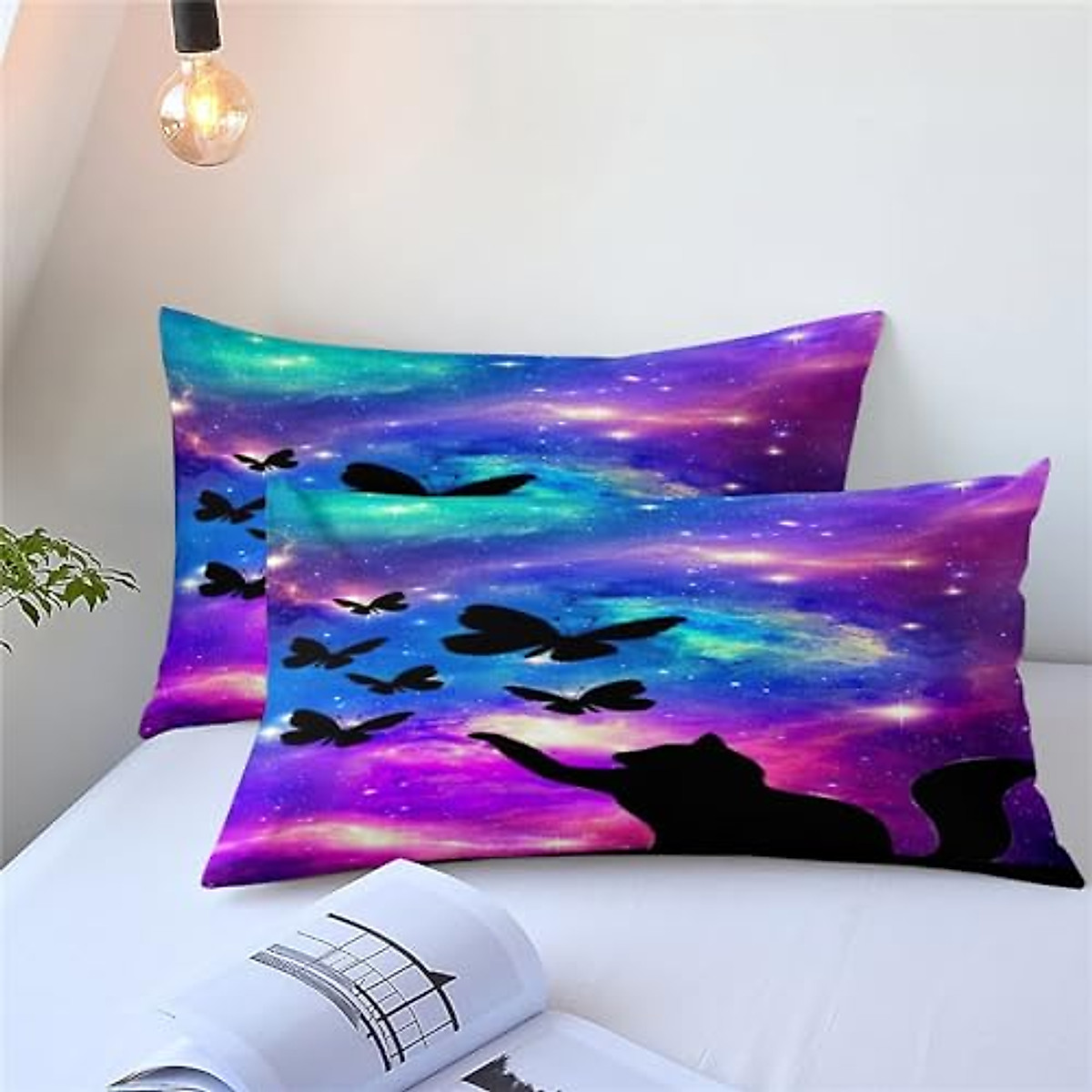 GIVOOKO Kids Comforter Set Twin Butterfly Bedding Sets Cute Cat Bedding Comforter Sets for Girls Teens Adults 2 Pieces(1 Comforter and 1 Pillowcase)