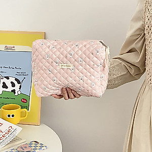 JQWSVE Kawaii Coquette Makeup Bag Cute Cosmetic Bag Aesthetic Floral Makeup Pouch Travel Toiletry Bags for Women Kawaii Stuff