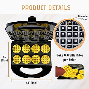 FineMade Mini Waffle Maker Machine, Small Waffle Bites Maker for Kids, Makes 8 x 2” Tiny Waffle Bites, Ideal for Breakfast, Snacks, Desserts and More