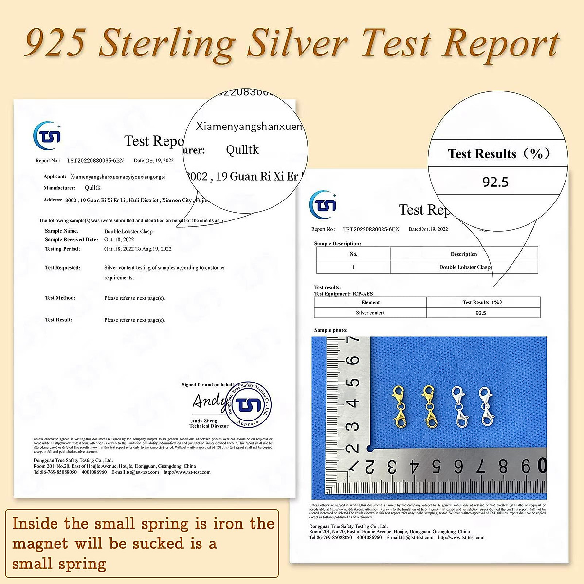 Qulltk Lobster Clasp 925 Sterling Silver Double Lobster Claw Clasps,Necklace Extender Suitable for Bracelet Necklace Clasps and Closures (Made in Italy)