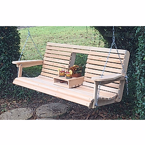 5 Ft Cypress Porch Swing with Flip Down Console Cup Holders & Unique Adjustable Seating Angle