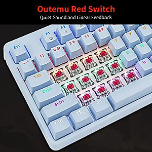 HUO JI BT-855 Mechanical Gaming Keyboard, USB Wired with Red Switches, Rainbow LED Backlit, Multimedia Keys, 108 Keys No Conflict, Blue